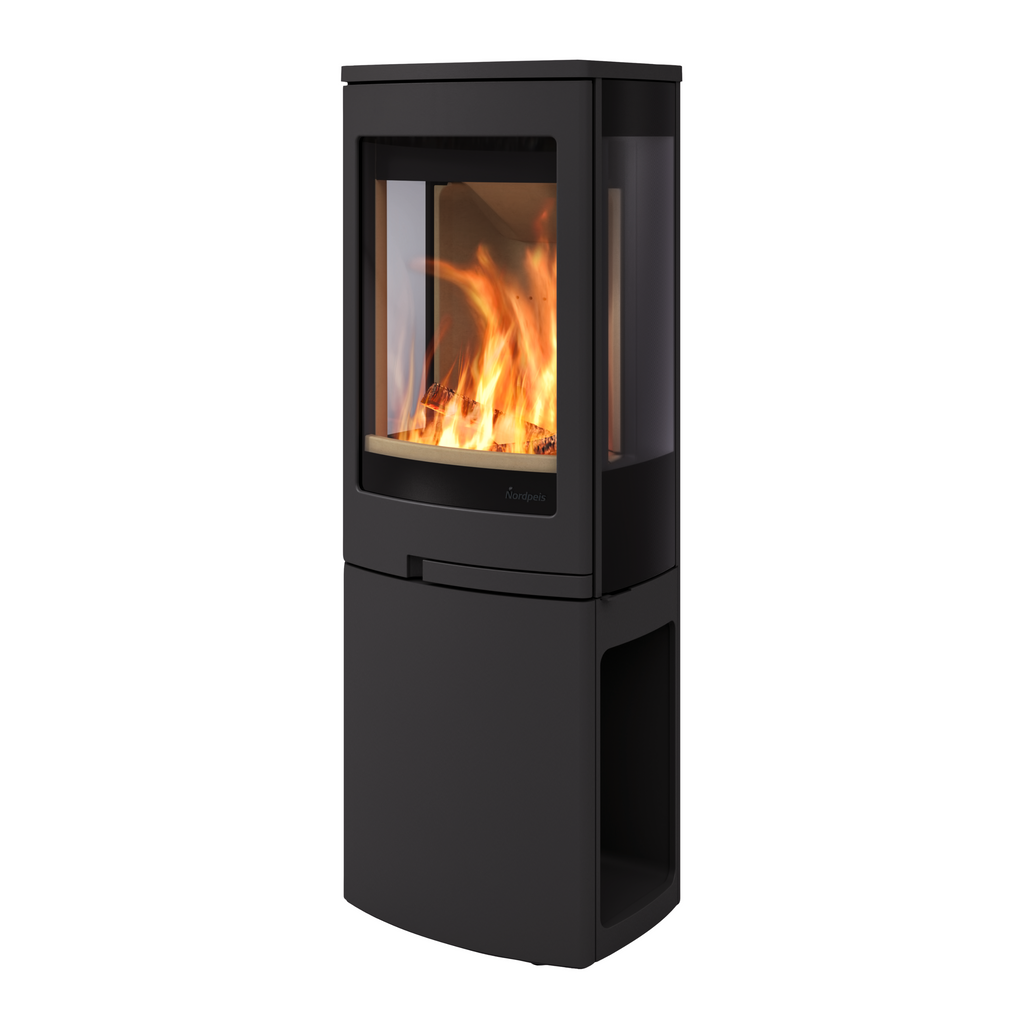 Duo 2 5kW Glass Sided Wood Burning Stove on Log Stove - Nordpeis ...