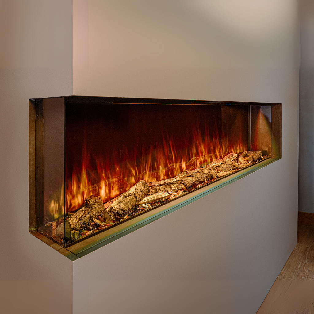 Hunter Electric 3-Sided Media Wall Electric Fire With Real Log Bed ...